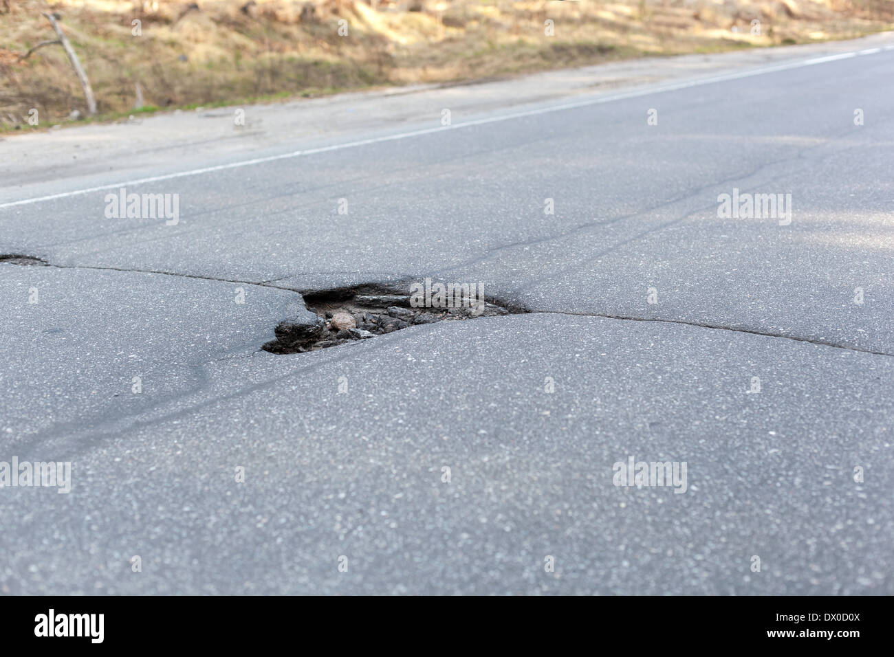 Bad road, big hole in street asphalt Stock Photo - Alamy