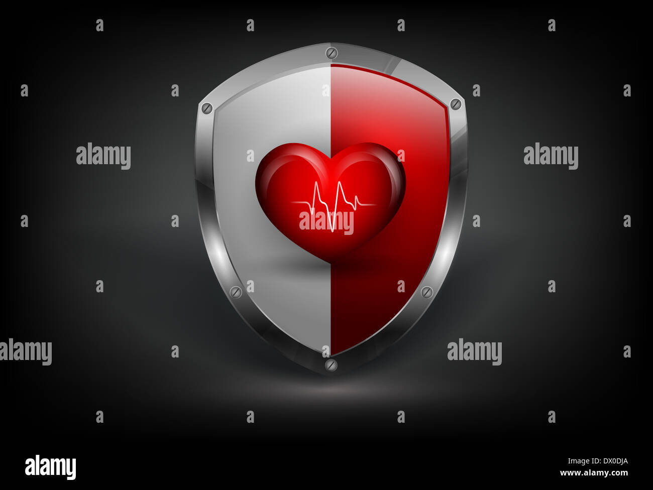 modern colorful shield with heart and pulse Stock Photo - Alamy