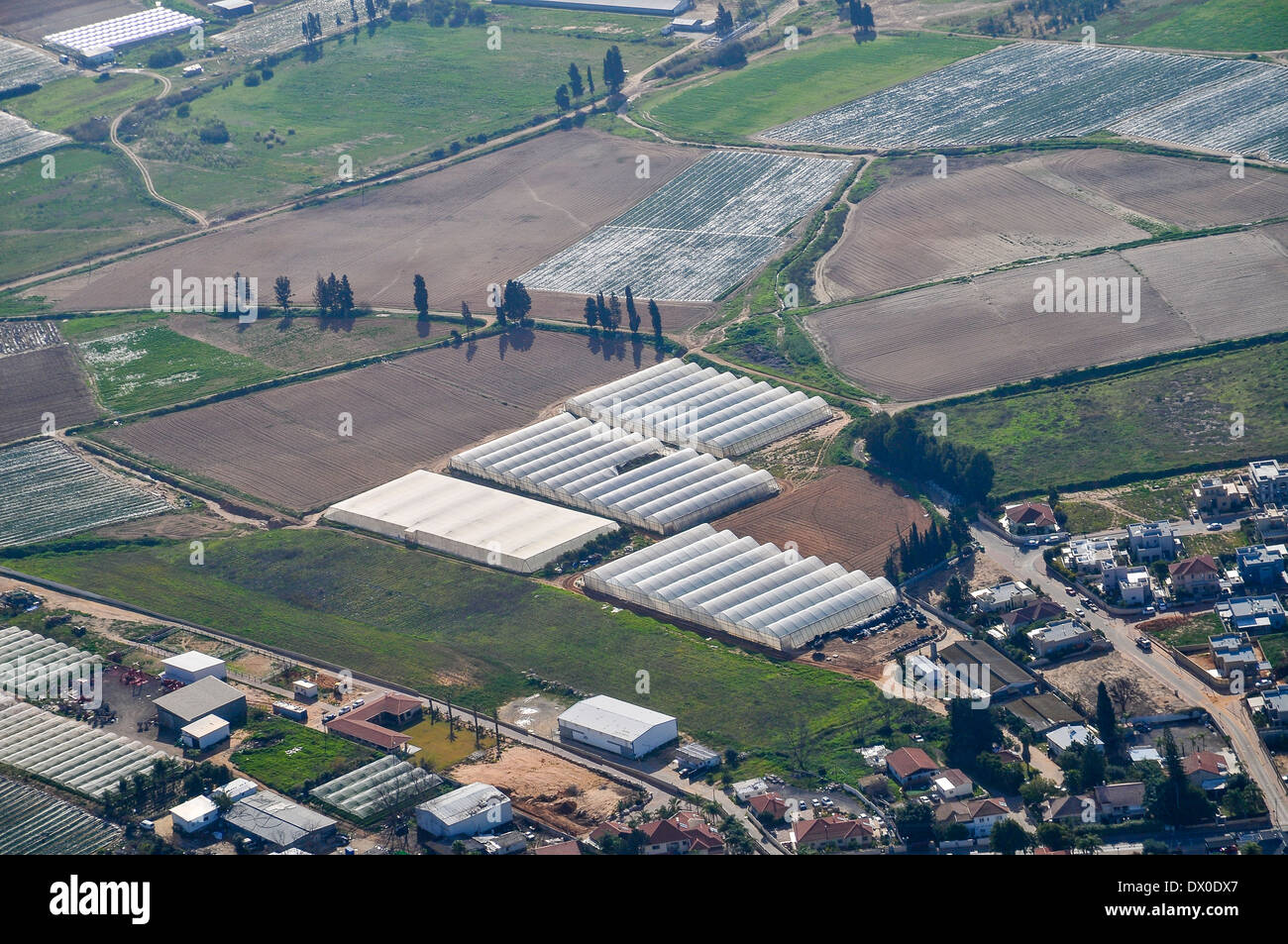 Aerial view of Sharon District, Israel from within a Cessna airplane ...