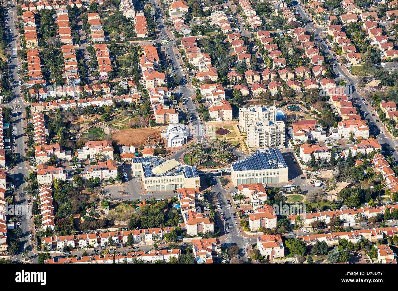 Aerial view of Sharon District, Israel from within a Cessna airplane ...