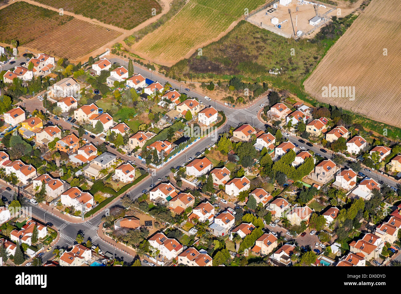 Aerial view of Sharon District, Israel from within a Cessna airplane ...