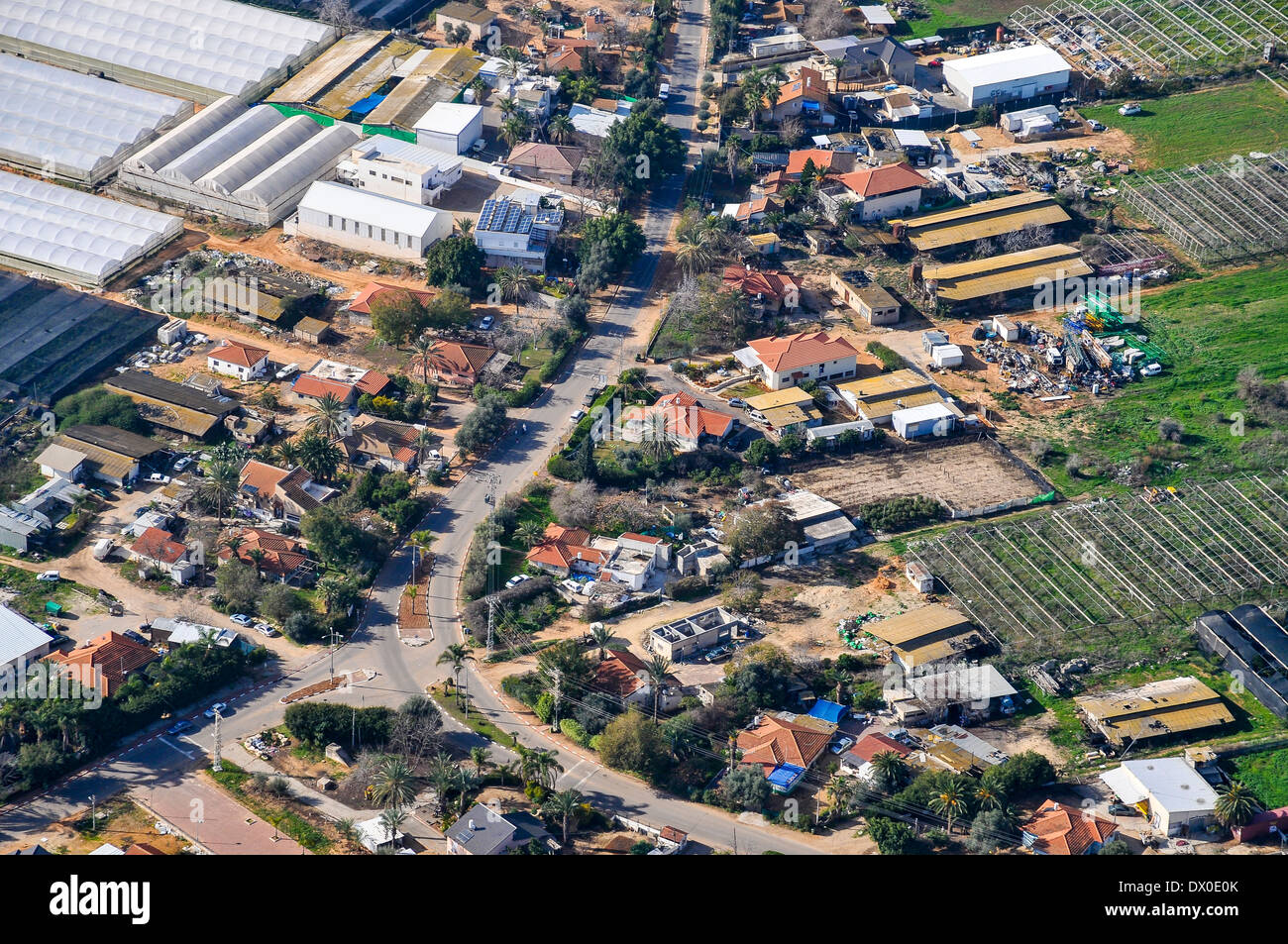 Aerial view of Sharon District, Israel from within a Cessna airplane ...