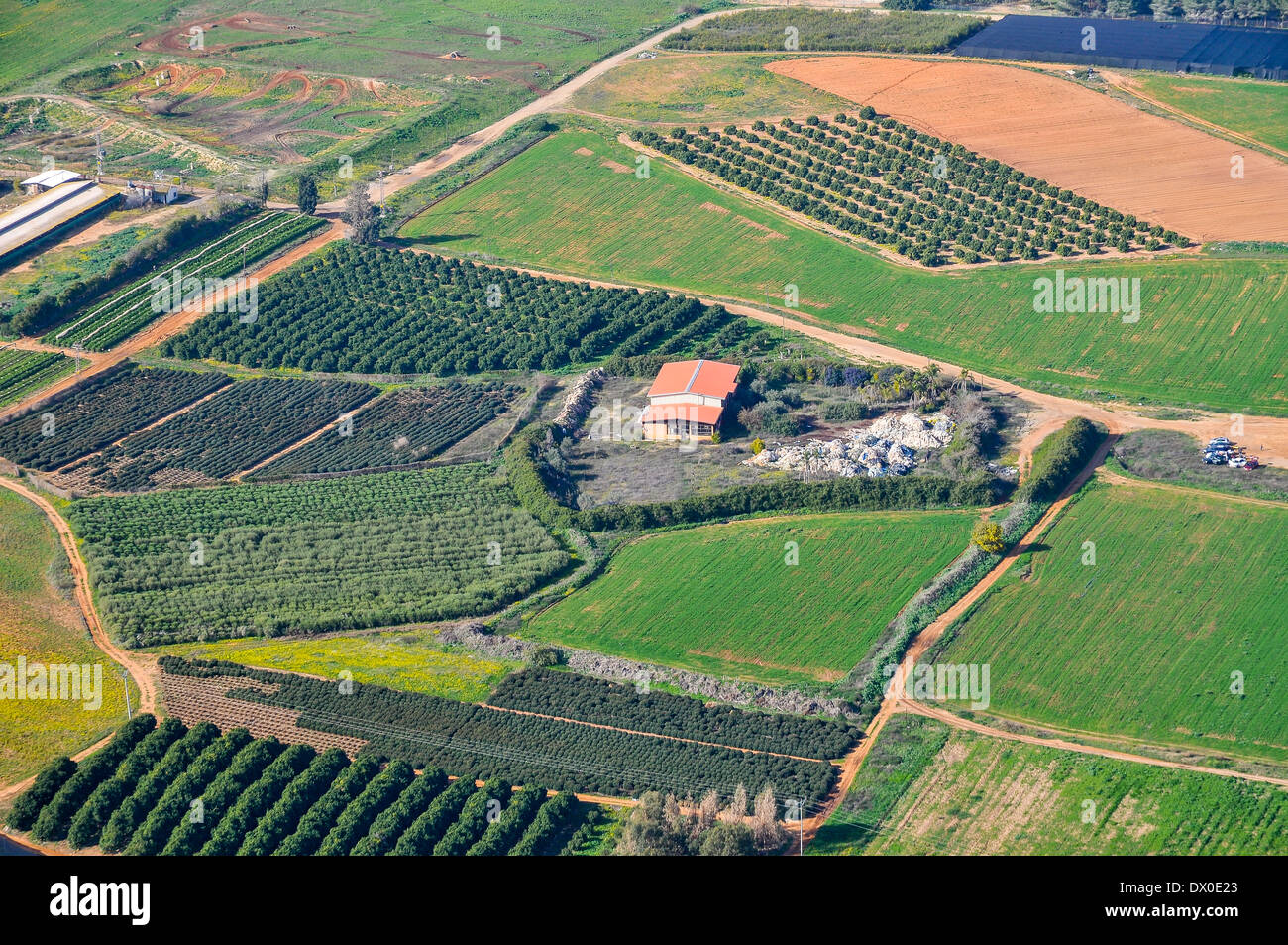 Aerial view of Sharon District, Israel from within a Cessna airplane ...