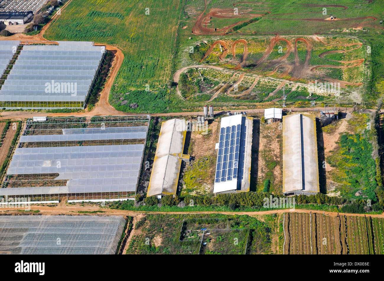 Aerial view of Sharon District, Israel from within a Cessna airplane ...
