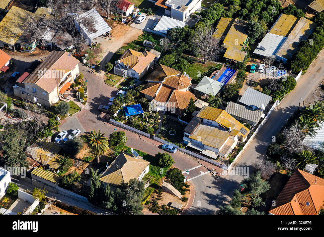 Aerial view of Sharon District, Israel from within a Cessna airplane ...