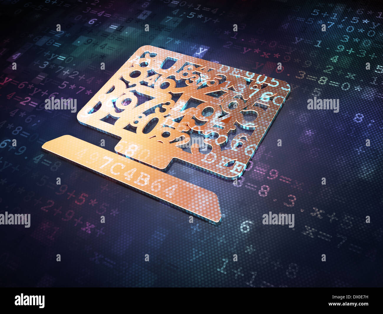 Education concept: Golden Computer Pc on digital background Stock Photo ...