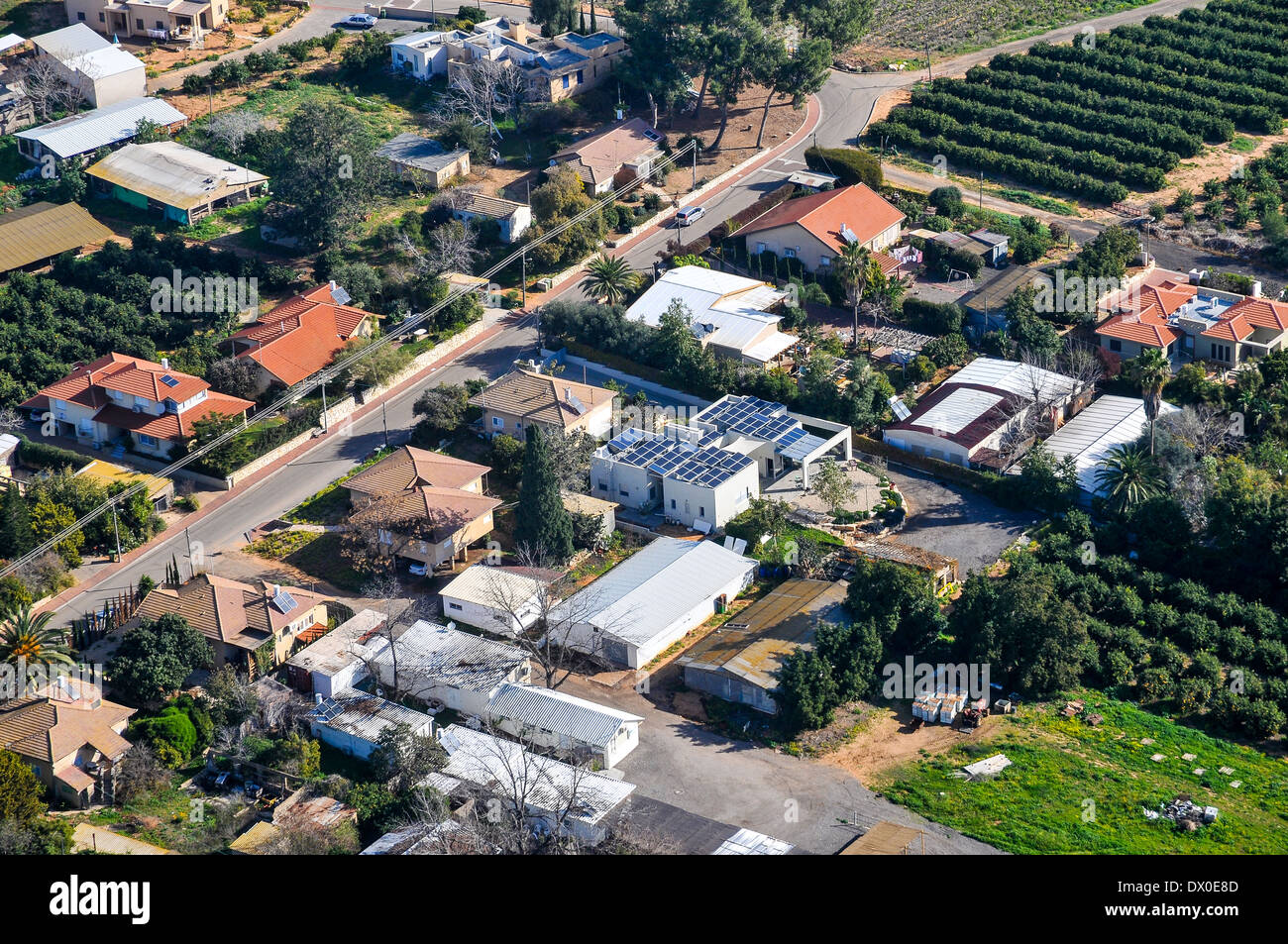 Aerial view of Sharon District, Israel from within a Cessna airplane ...