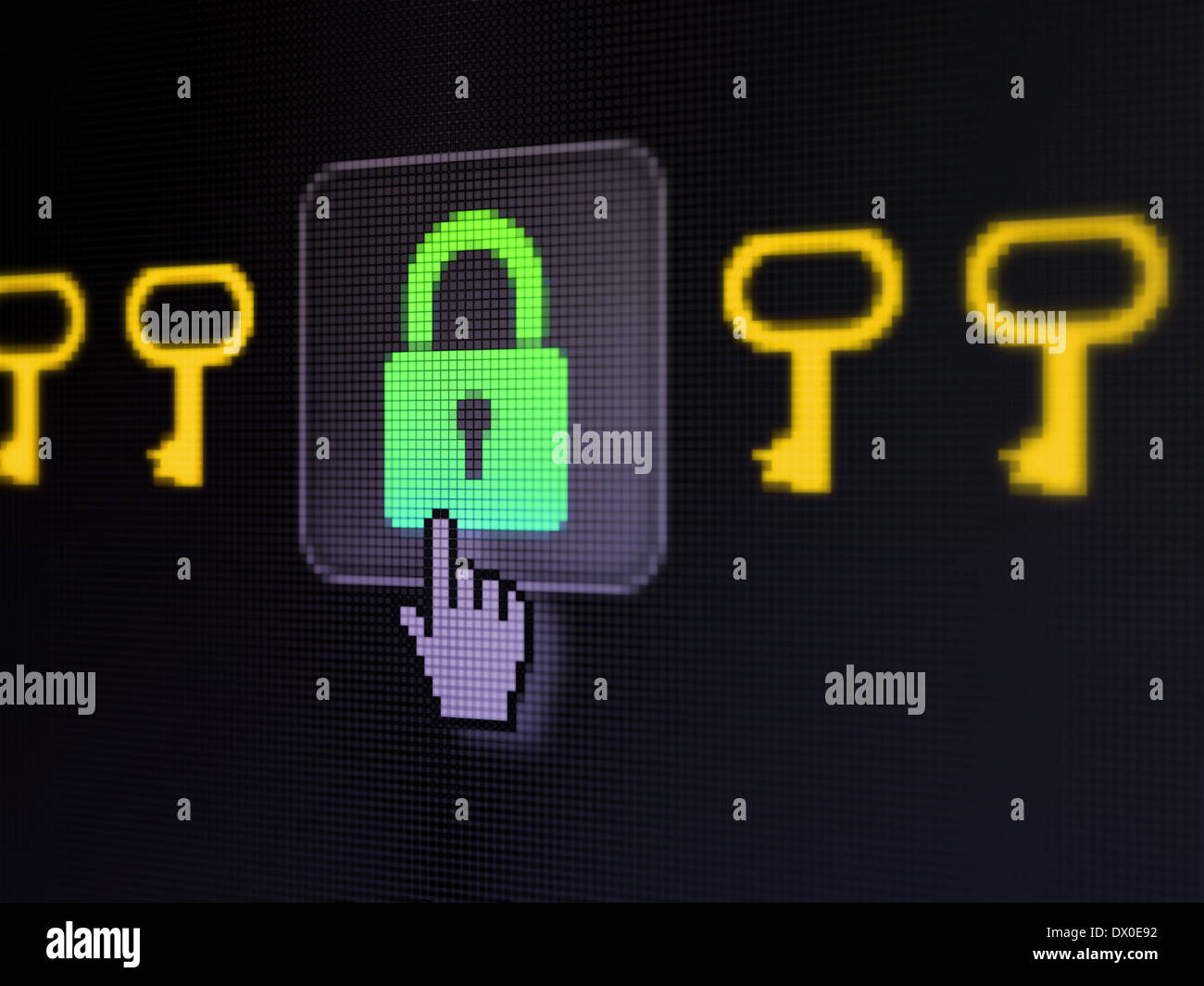 Safety concept: Padlock And Key on digital computer screen Stock Photo ...