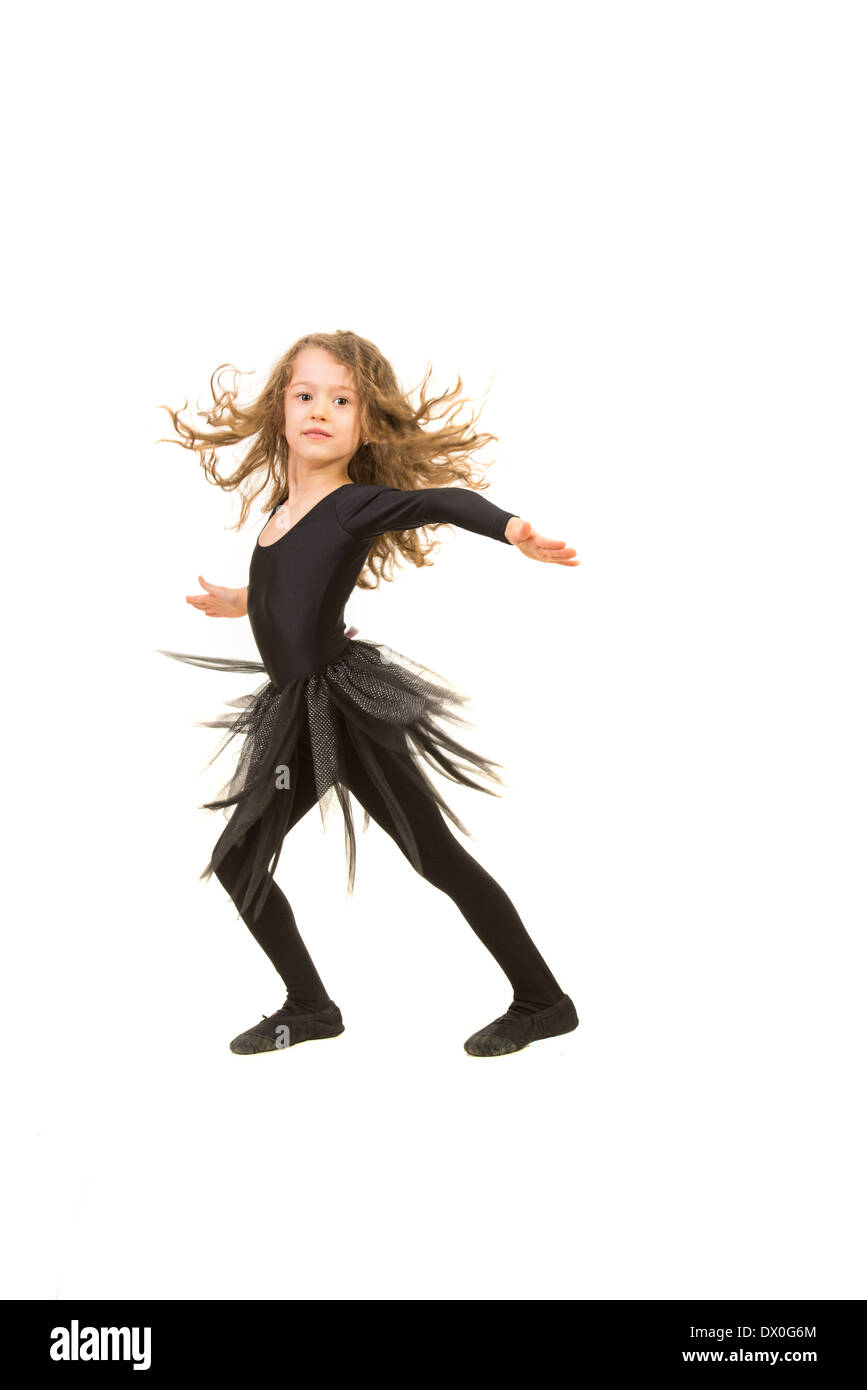 Beauty little dancer girl dancing isolated on white background Stock ...