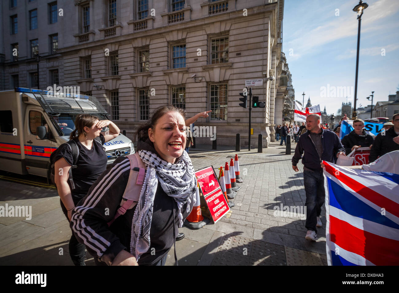 Anti-Fascist (UAF) groups clash with EVF protest march in London Stock ...