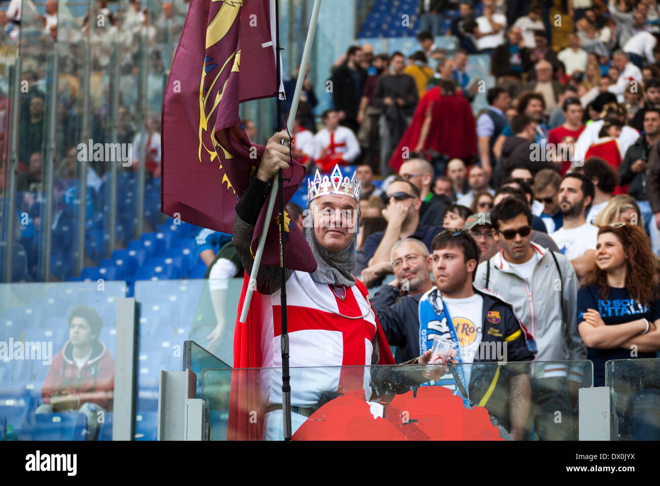 Italy v England. RBS 6 Nations rugby. England fan dressed as King ...