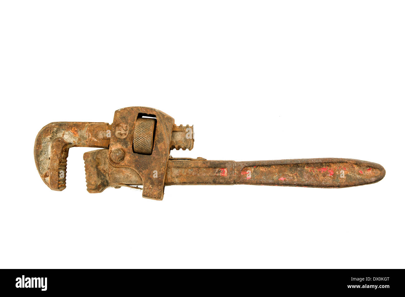 old pipe wrench on white Stock Photo - Alamy