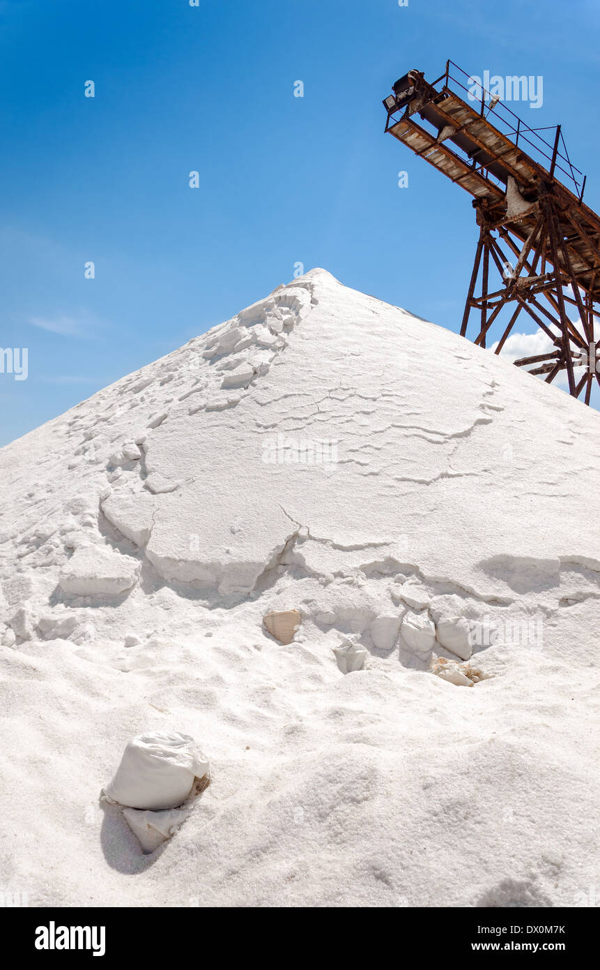 Mountain of salt in a salt production facility in Manaure, Colombia ...