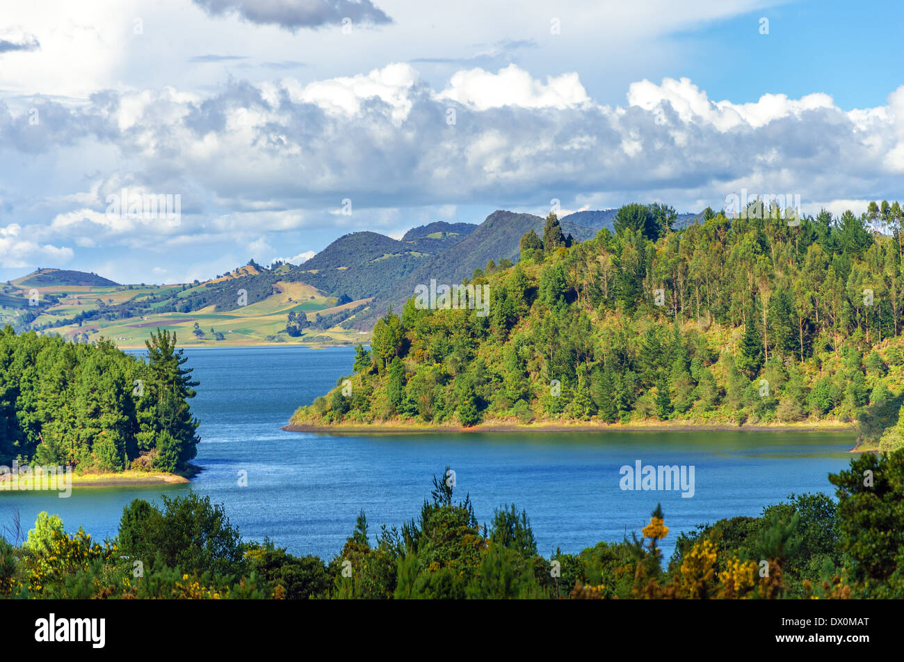 Blue lake and green wooded hills in Neusa, Colombia Stock Photo - Alamy