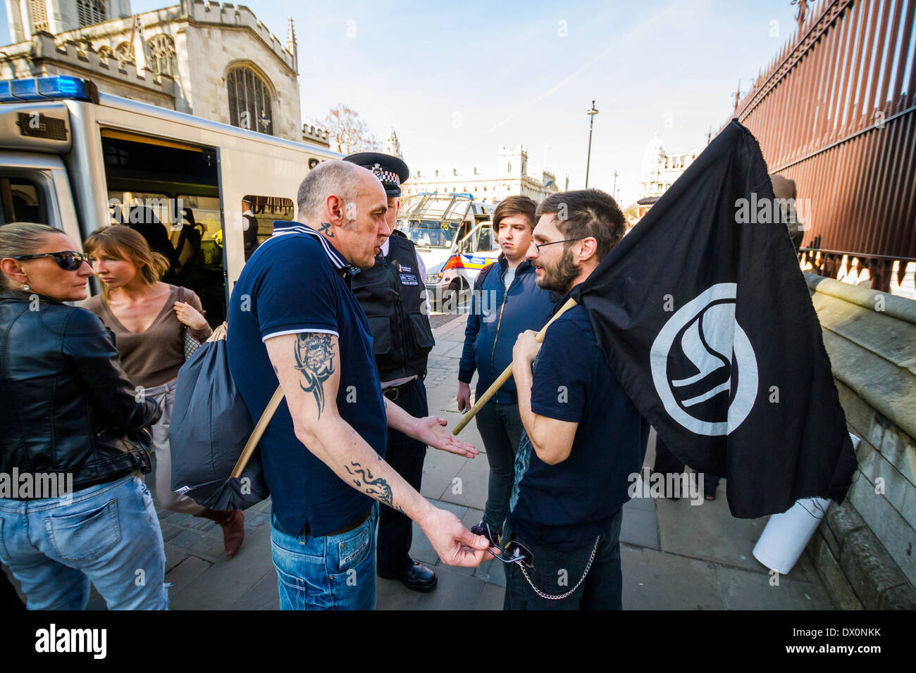 Anti-Fascist (UAF) groups clash with EVF protest march in London Stock ...