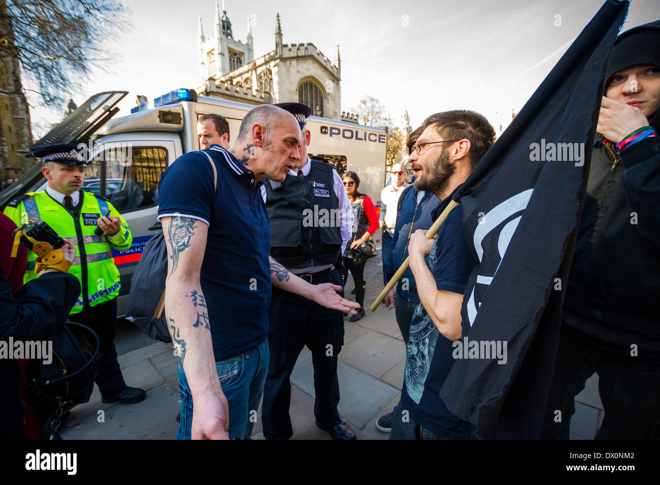 Anti-Fascist (UAF) groups clash with EVF protest march in London Stock ...