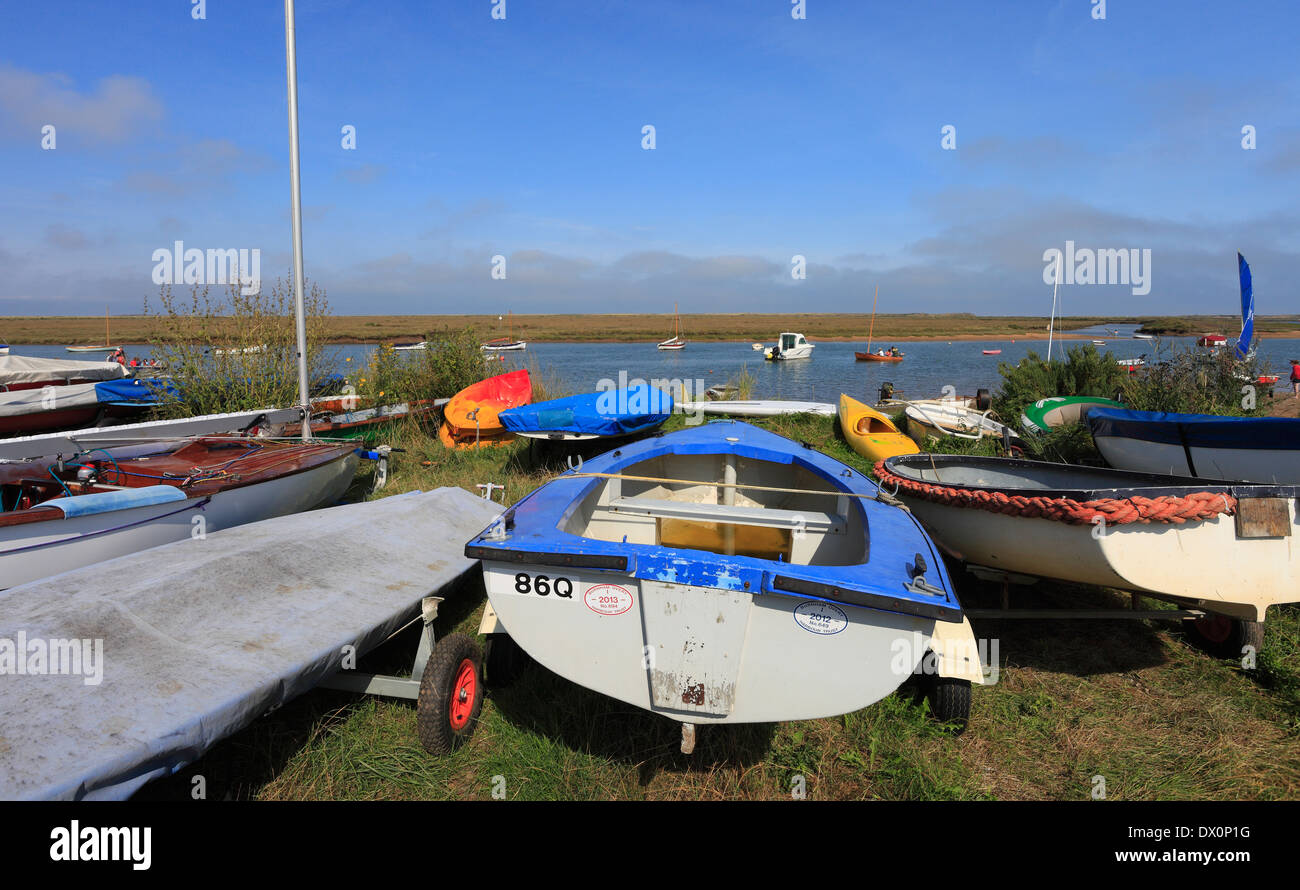 Boats around the harbour at Burnham Overy Staithe, Norfolk, England ...