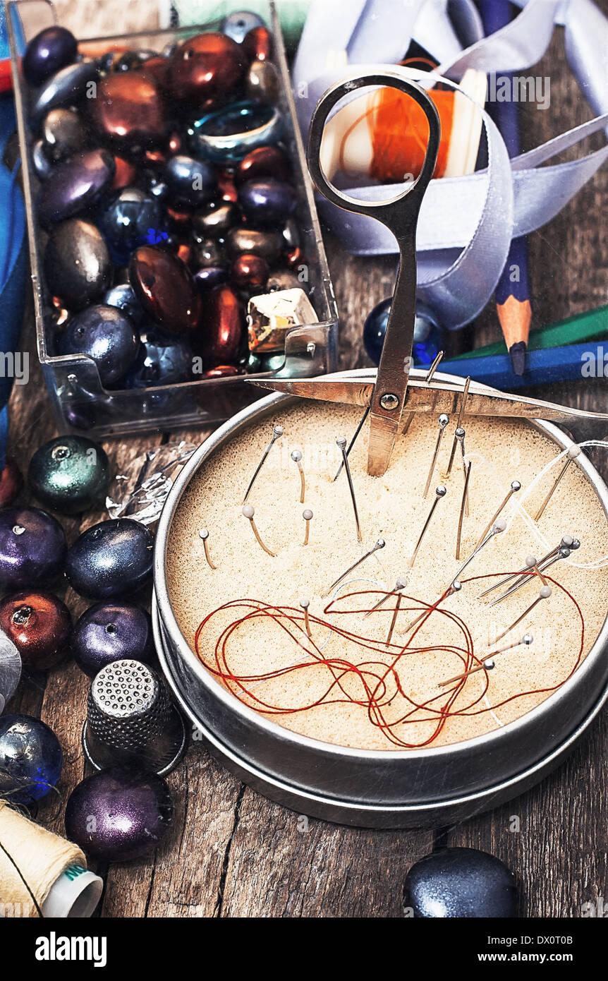 deprecated tools for sewing monochrome style Stock Photo - Alamy