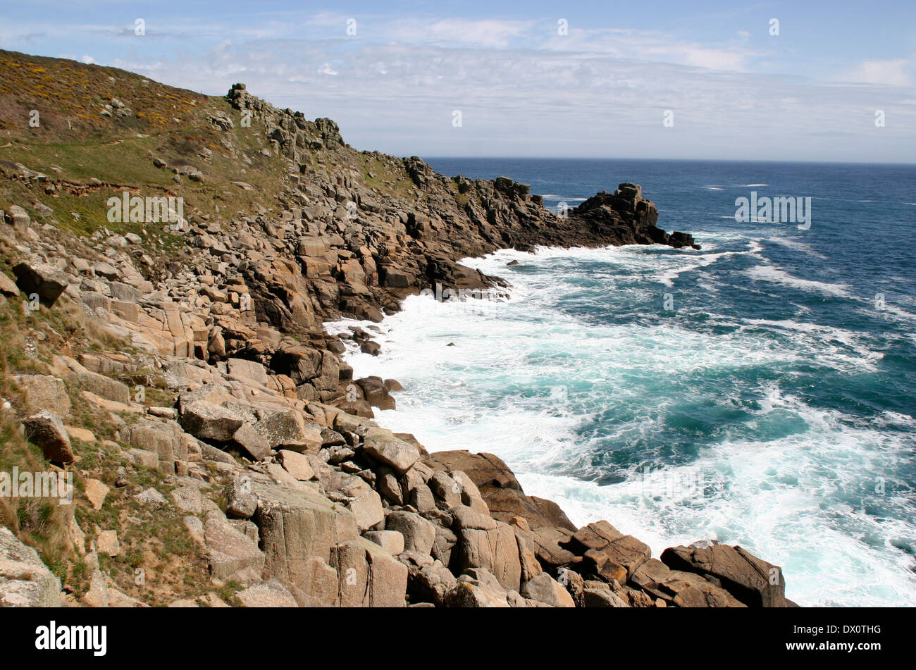 cliff scenery Lamorna Cove from coastal path Cornwall England UK Stock ...