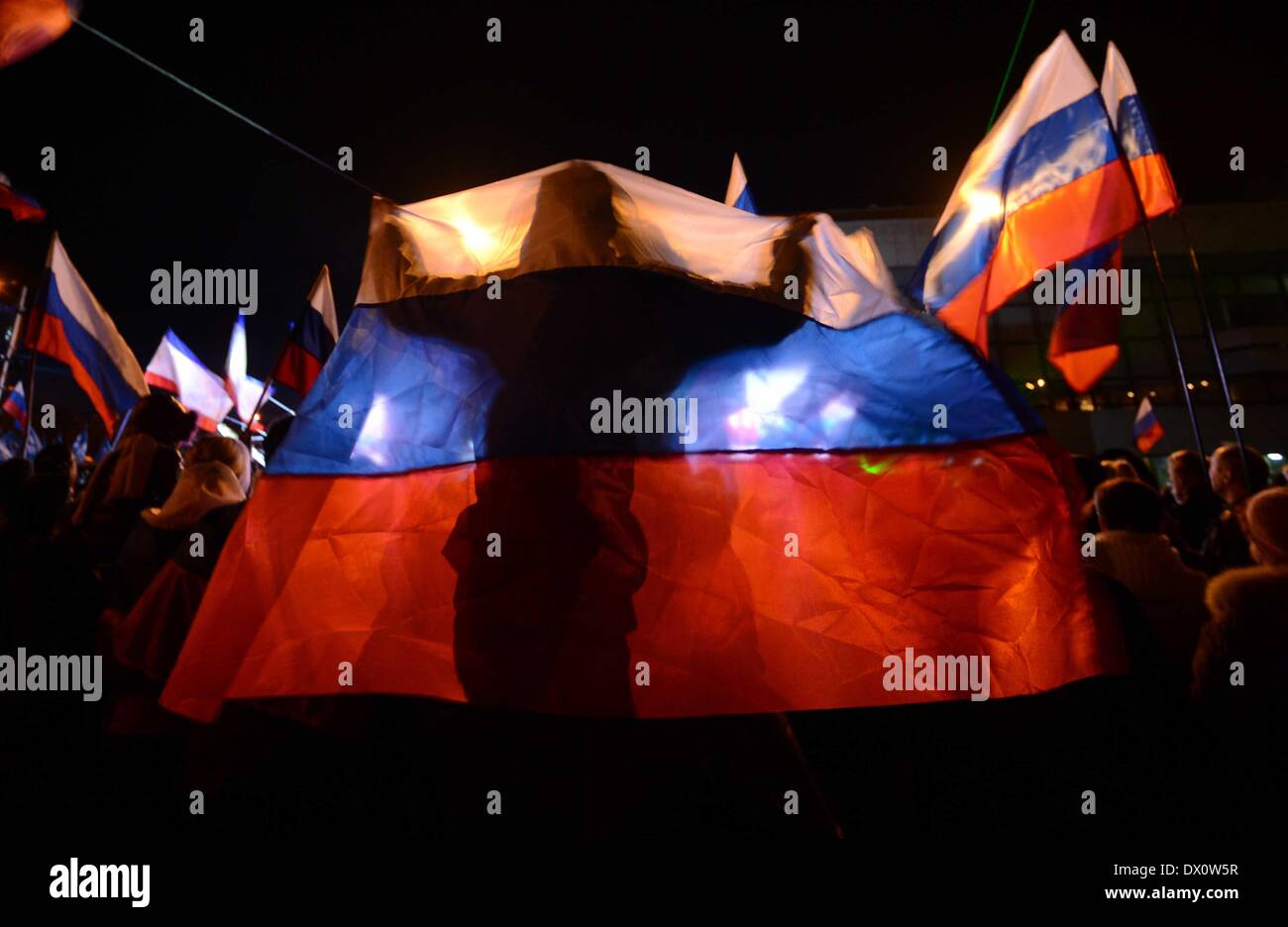 Simferopol, Crimea. 16th Mar, 2014. Crimeans holding russian flags ...