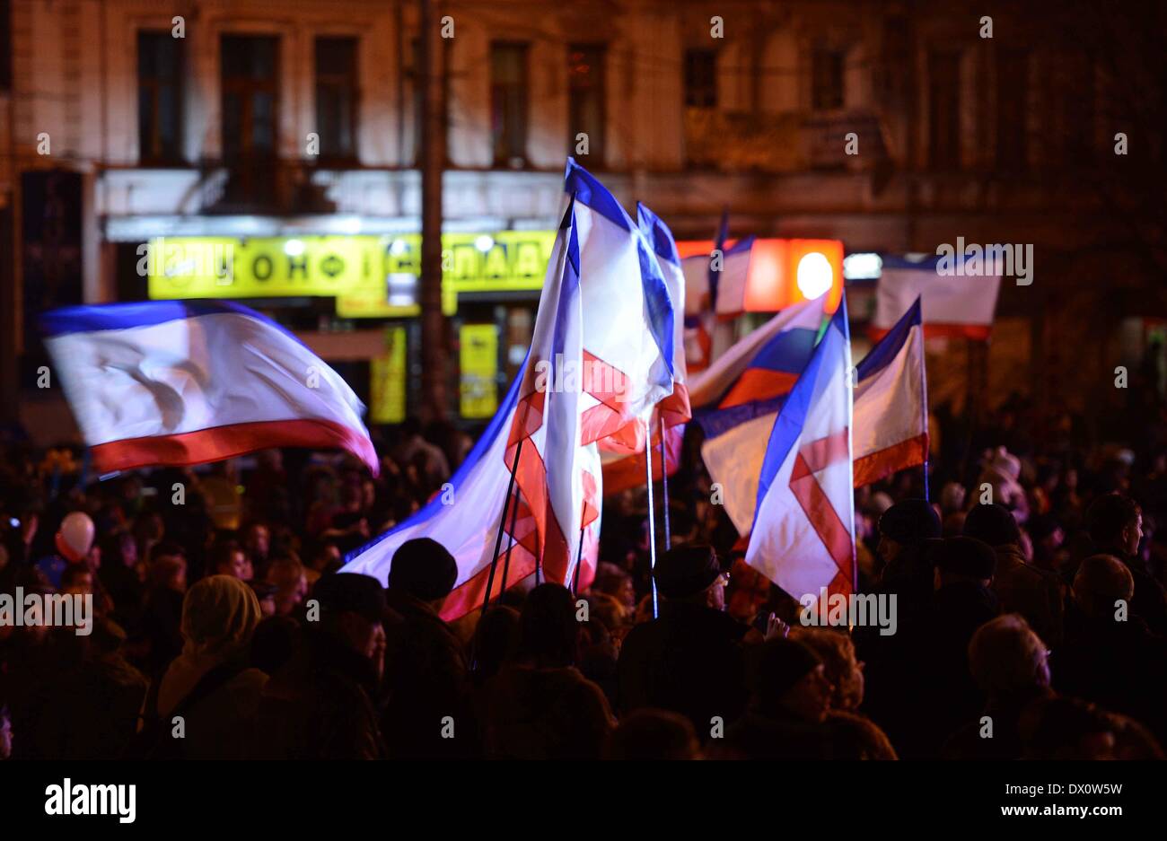 Simferopol, Crimea. 16th Mar, 2014. Crimeans holding russian flags ...
