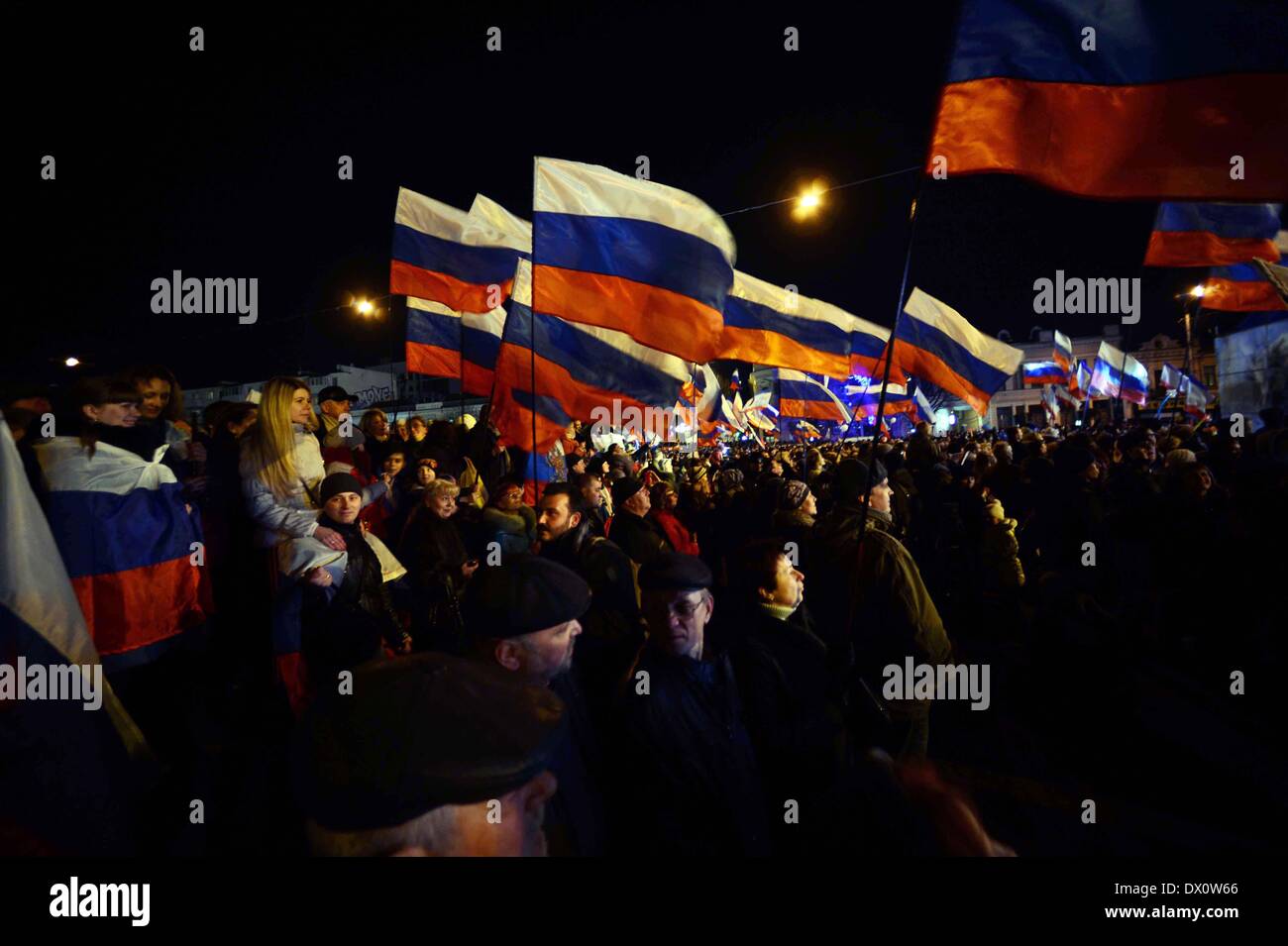 Simferopol, Crimea. 16th Mar, 2014. Crimeans holding russian flags ...