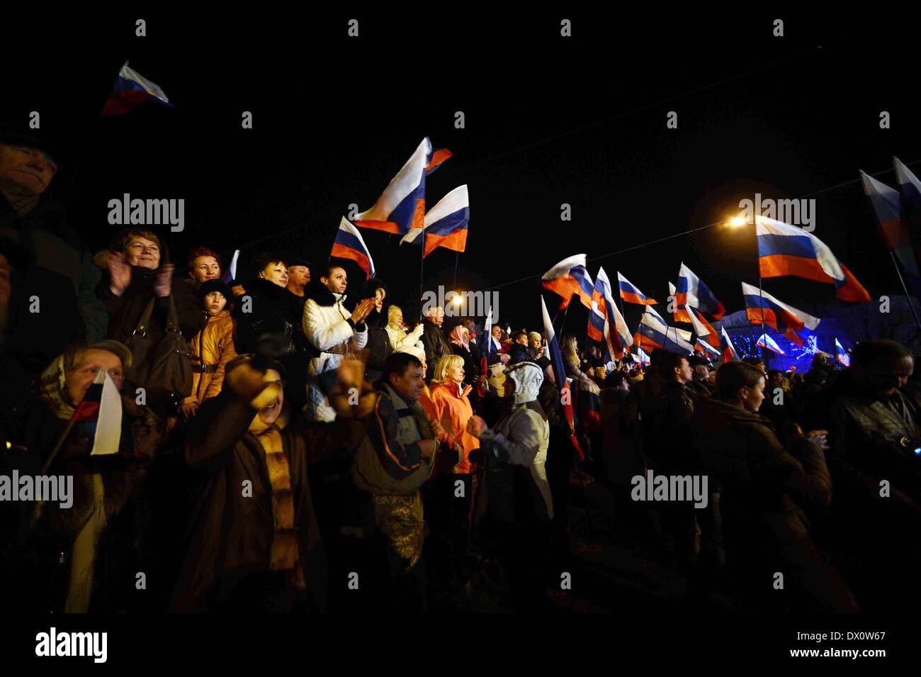 Simferopol, Crimea. 16th Mar, 2014. Crimeans holding russian flags ...
