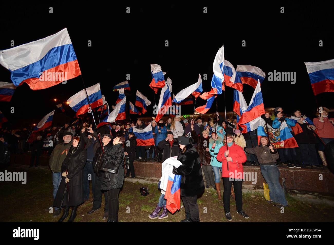 Simferopol, Crimea. 16th Mar, 2014. Crimeans holding russian flags ...