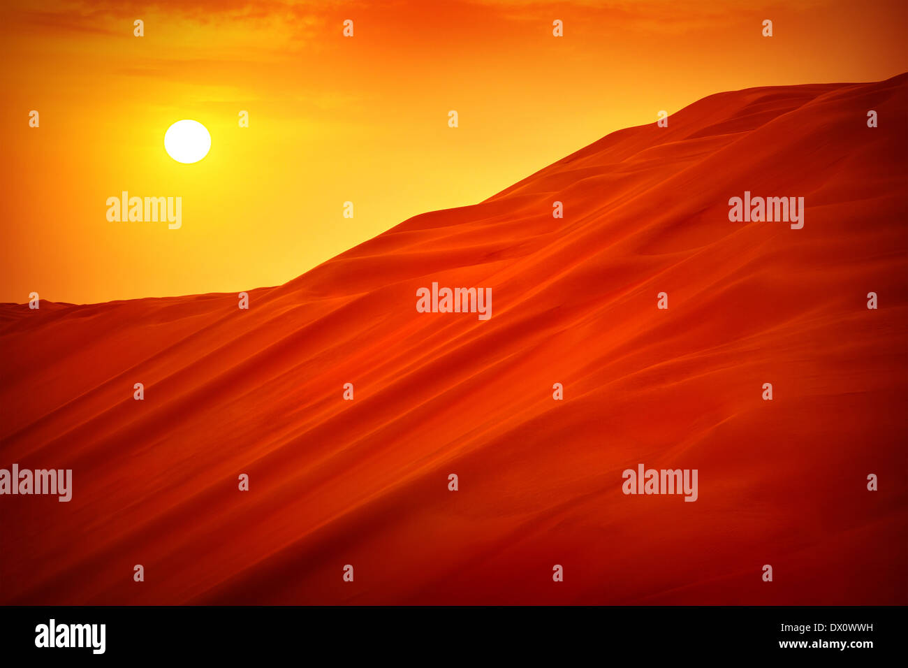 Desert sunset landscape, hot dry wilderness, beautiful panoramic scene ...