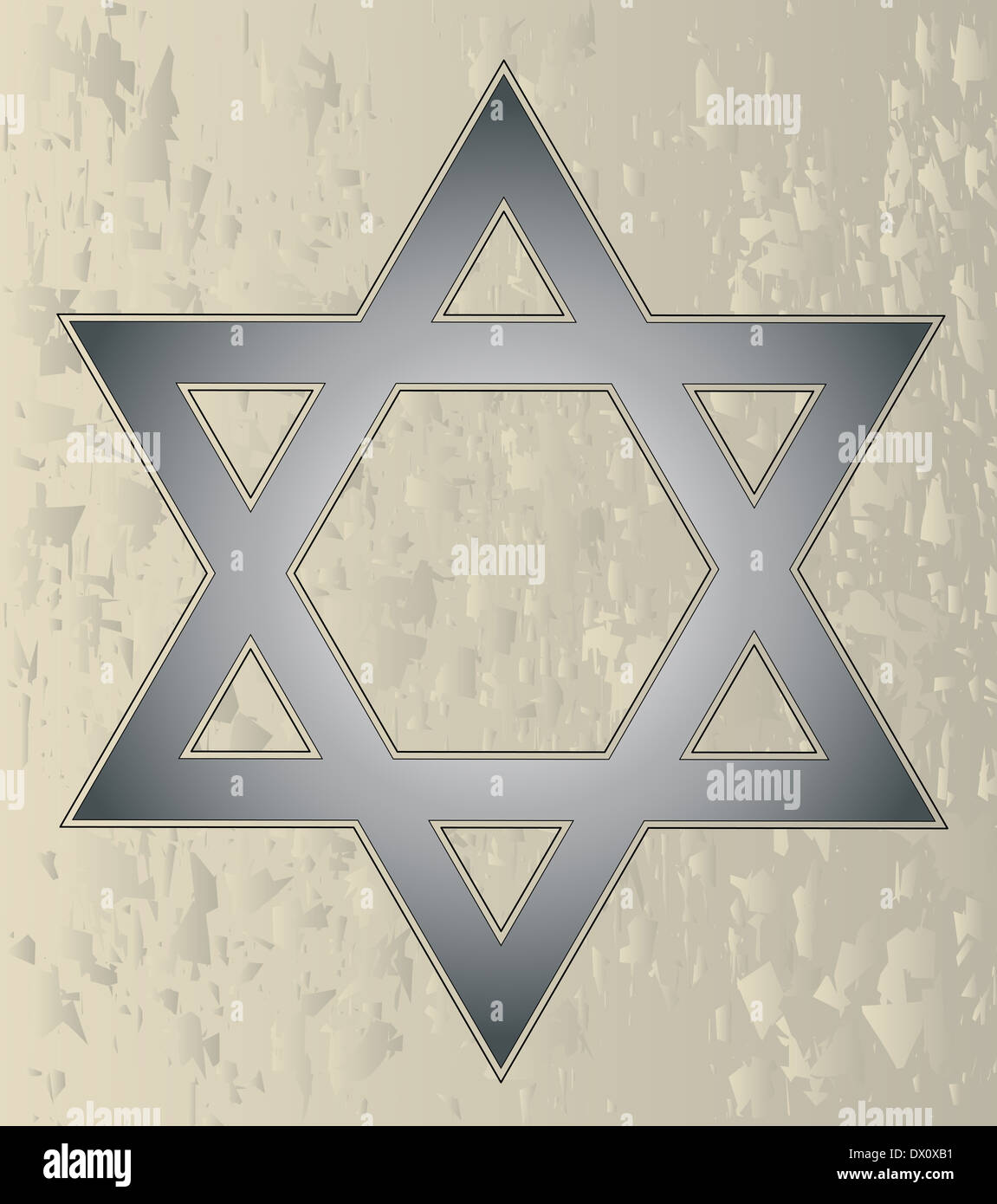 A depiction of the Star of David in metallic shades with a faded stone ...