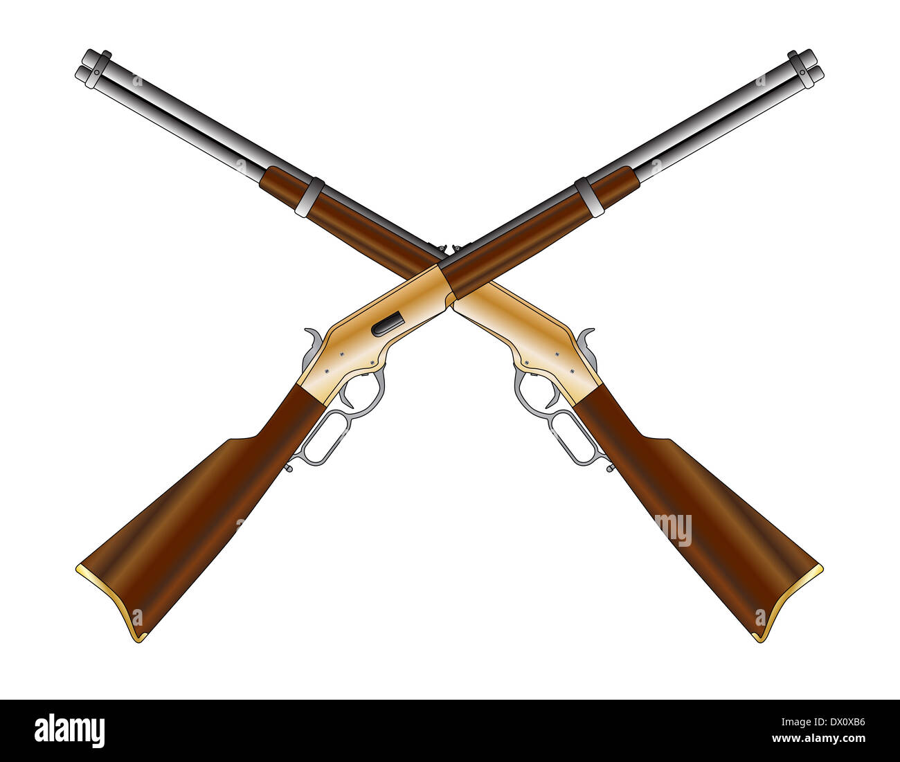A typical wild west rifle as a crossed pair isolated on a white ...