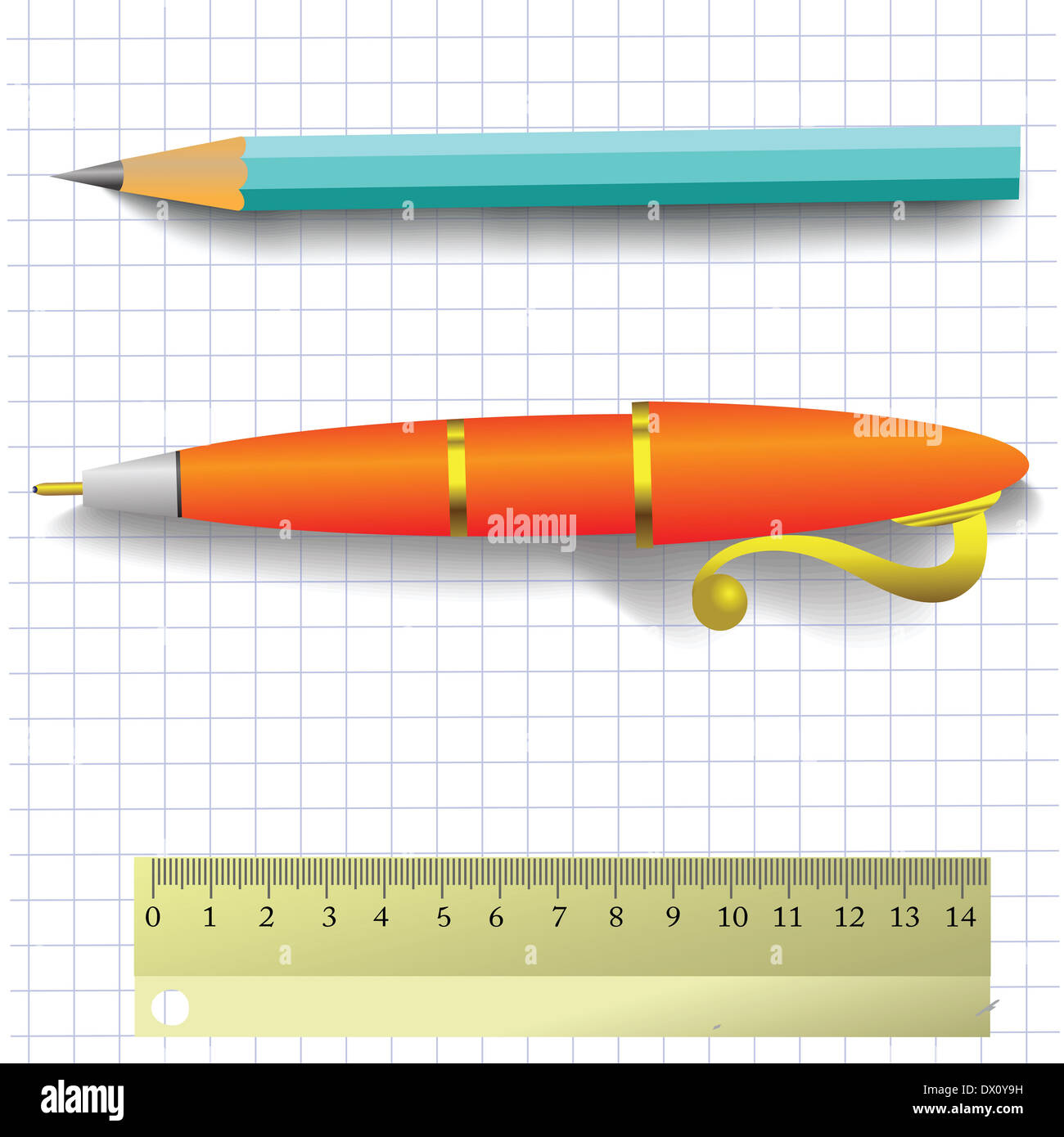 colorful illustration with pen and pencil for your design Stock Photo ...