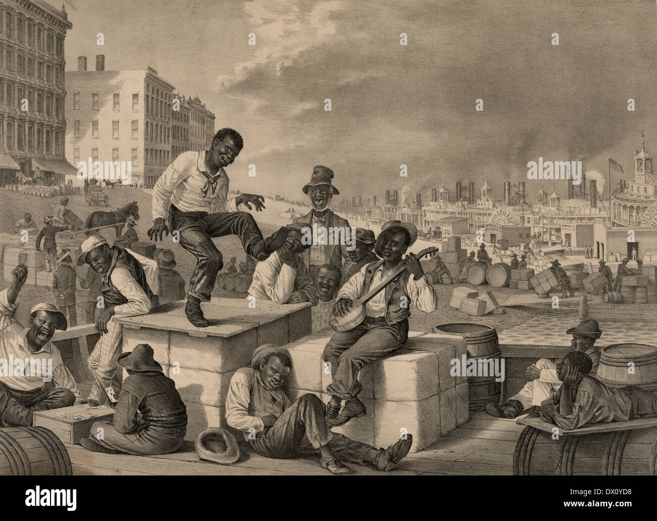 Scene on the Mississippi - African Americans playing instruments ...