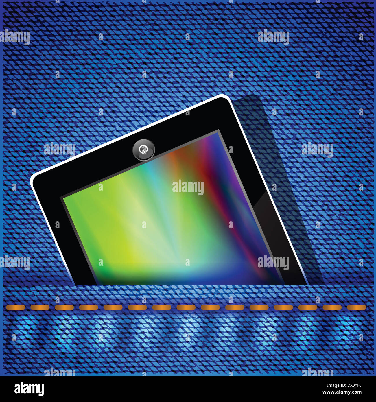 colorful illustration with tablet computer on jeans background for your ...