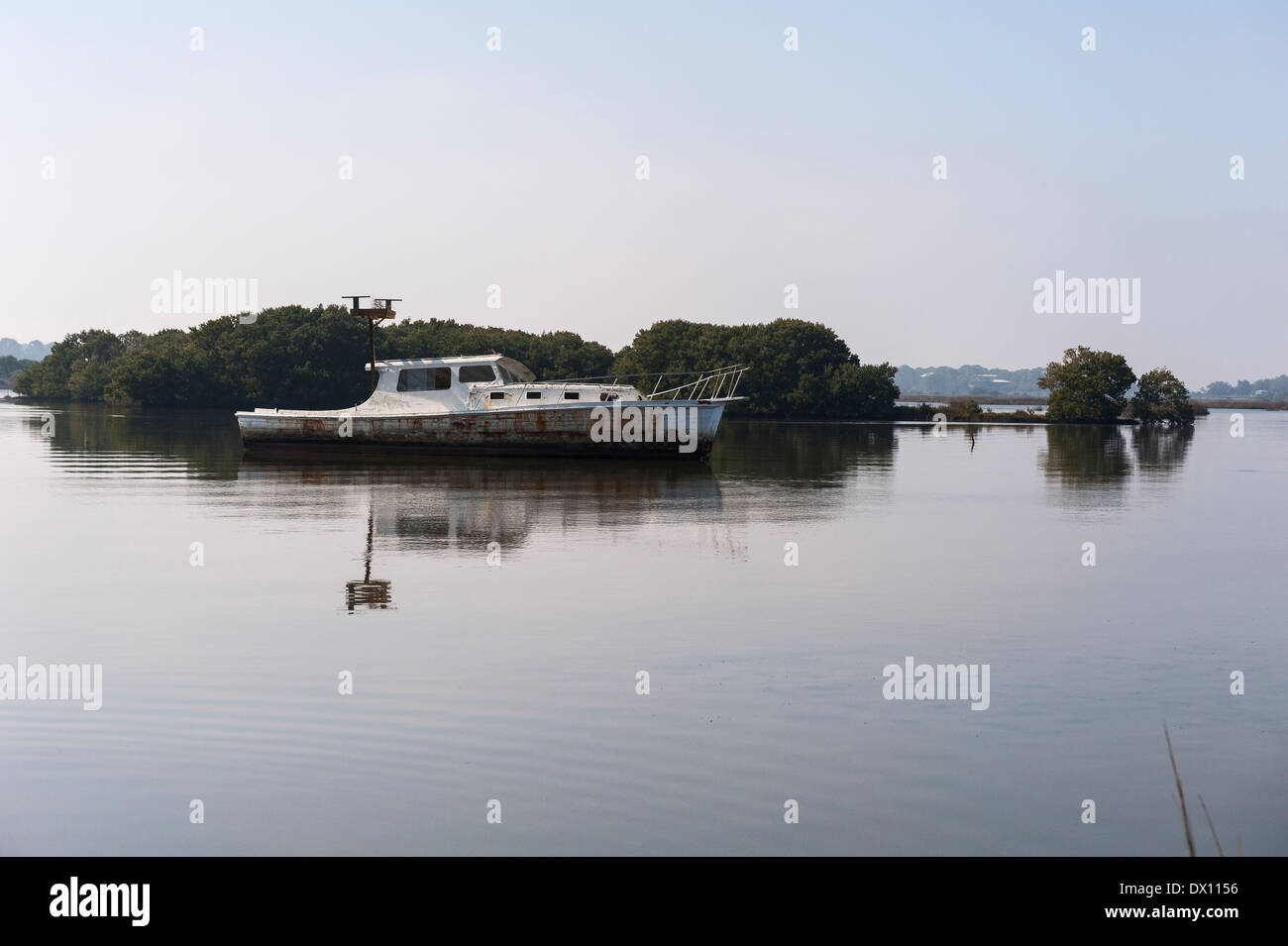 An old relic abandoned boat on the Gulf coast in the marsh at Cedar Key ...
