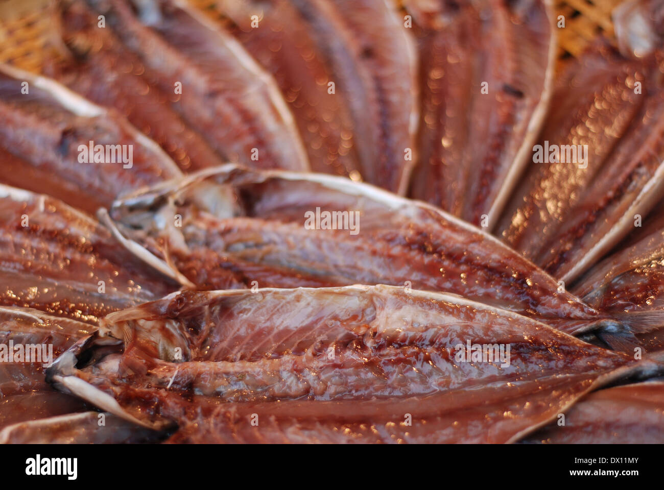 Fish drying on wooden basket, Izu Peninsula, Shizuoka Prefecture, Japan ...
