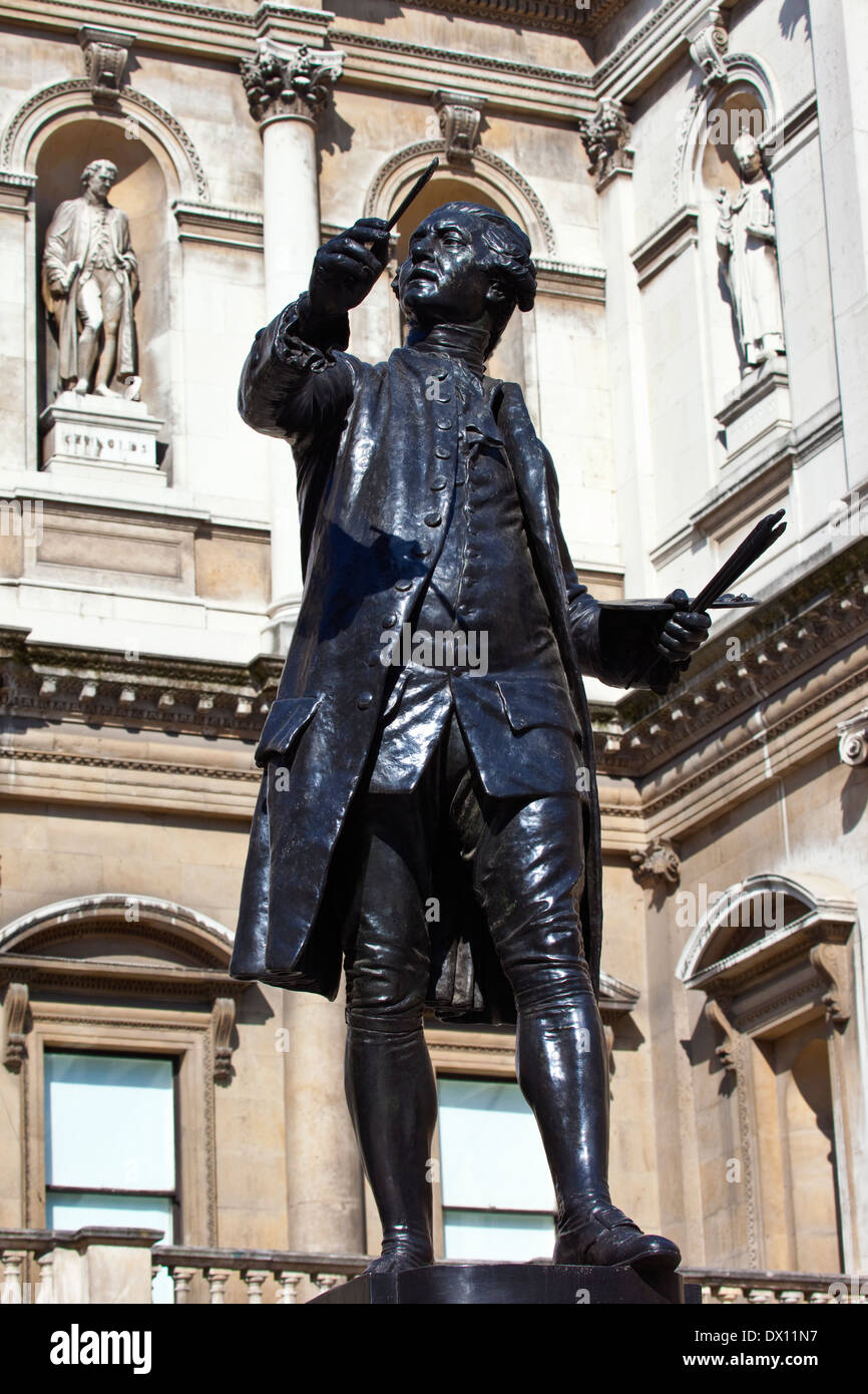 Statue of English painter Joshua Reynolds situated at Burlington House ...