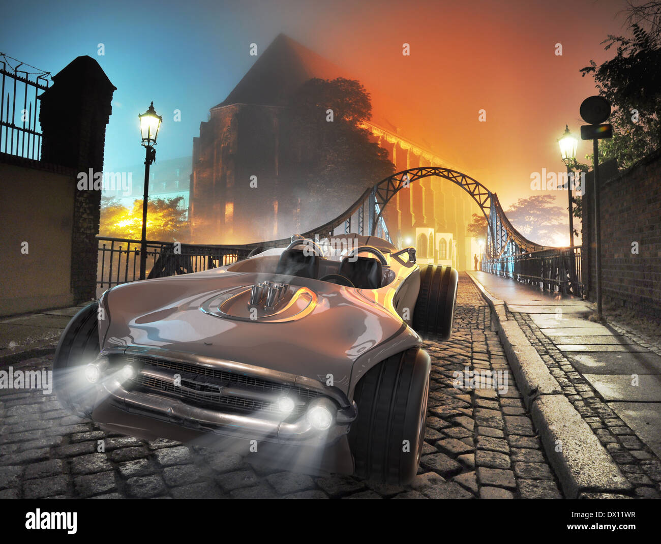 Shiny retro auto in the old town Stock Photo - Alamy