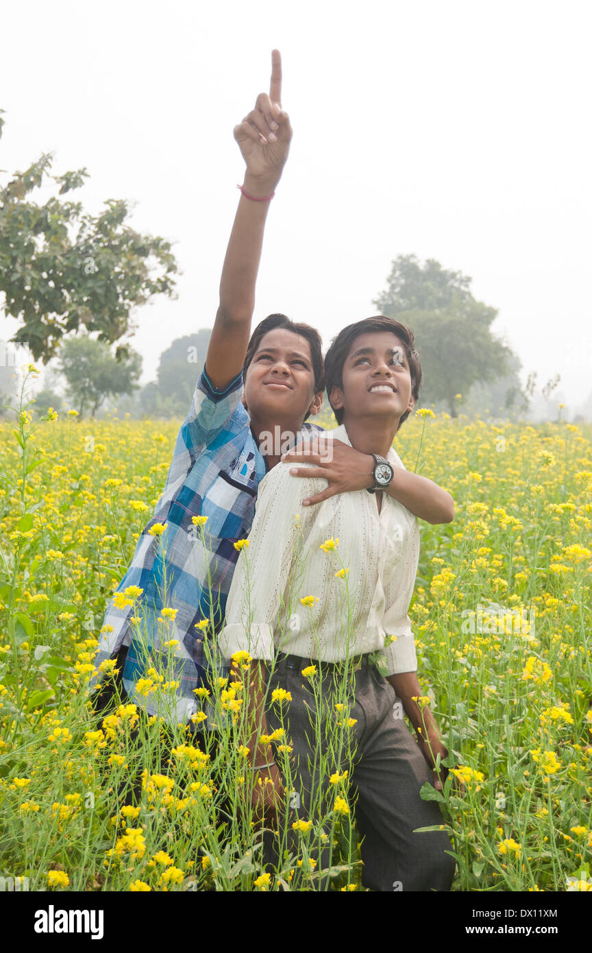 Indian Kids Standing in Farm Stock Photo - Alamy