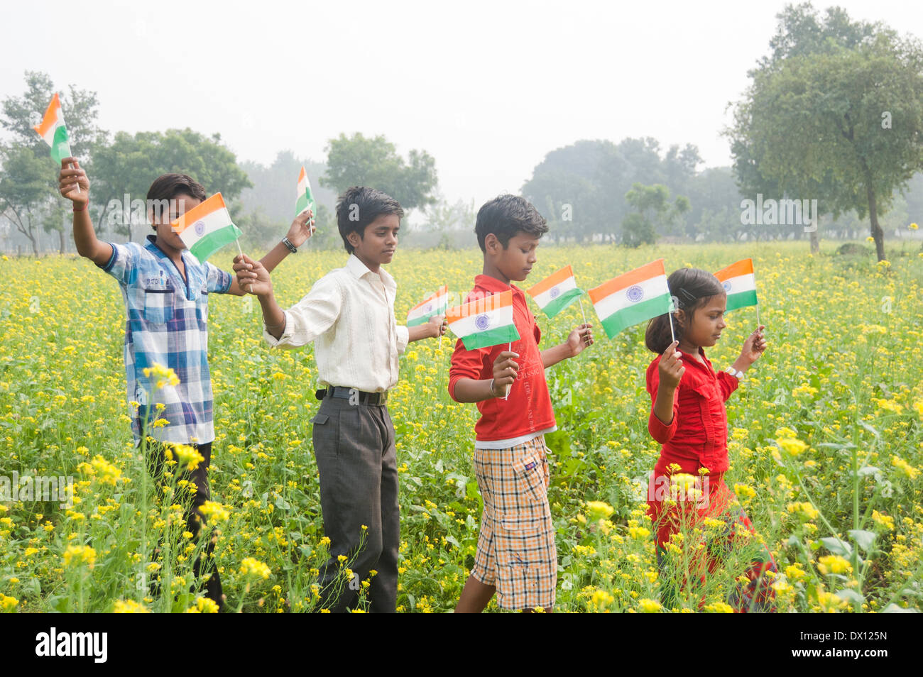 Indian Rural Kids Standing with Flags Stock Photo - Alamy
