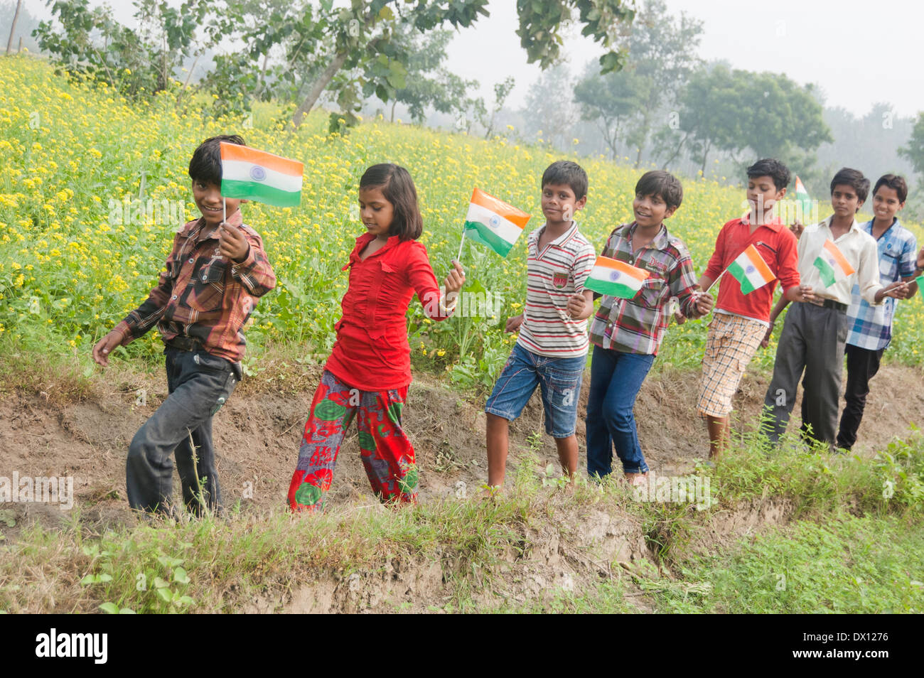 Indian Rural Kids Standing with Flags Stock Photo - Alamy