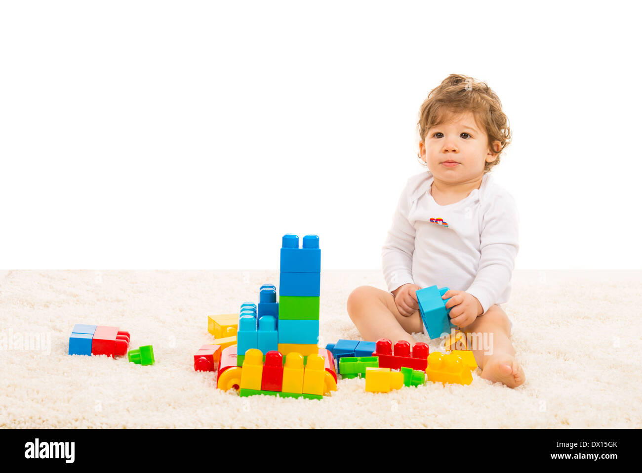 Baby boy stacking blocks hi-res stock photography and images - Alamy