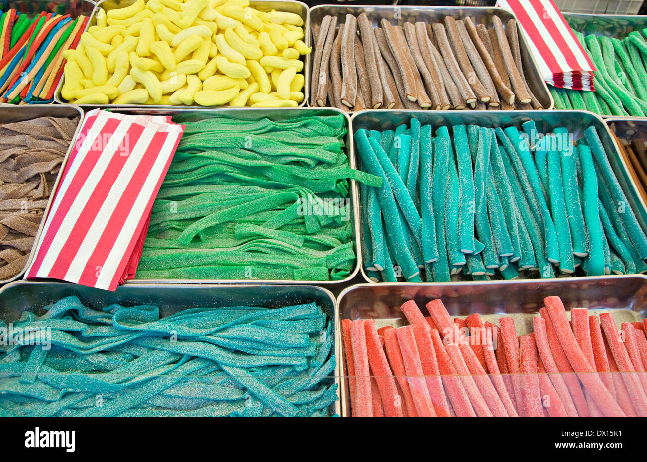 Various colour jelly sticks in a market Stock Photo - Alamy