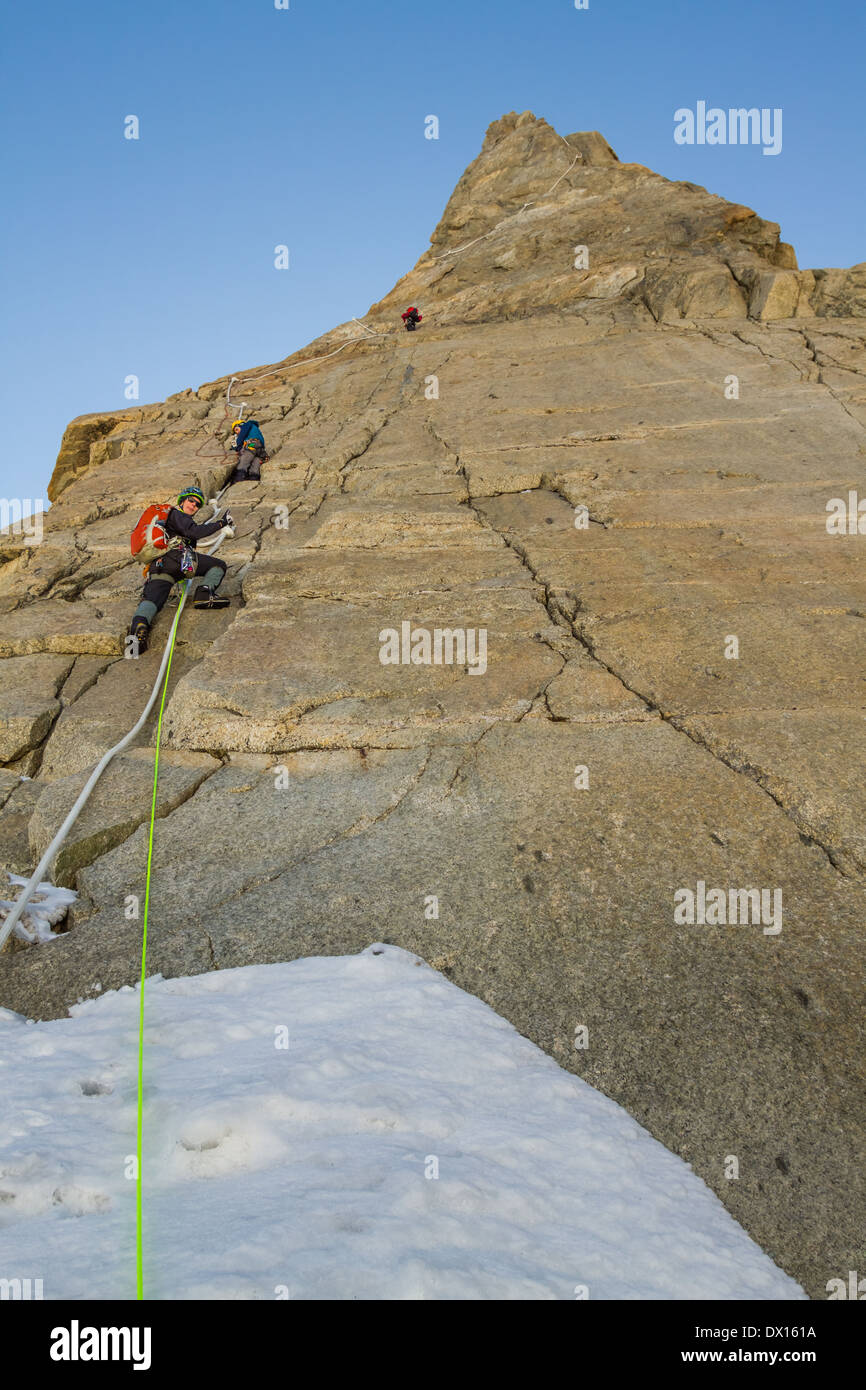 Climbing the Dent du Geant mountain, Alps, Mont Blanc massif, Italy, EU ...