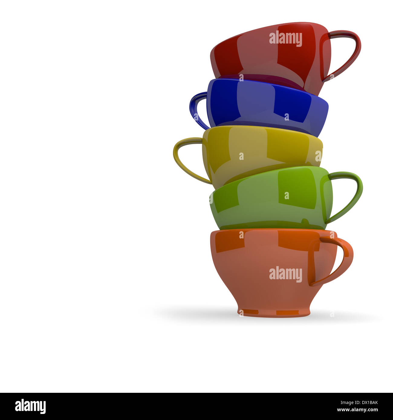 Colorful cups stacked on a white background Stock Photo - Alamy