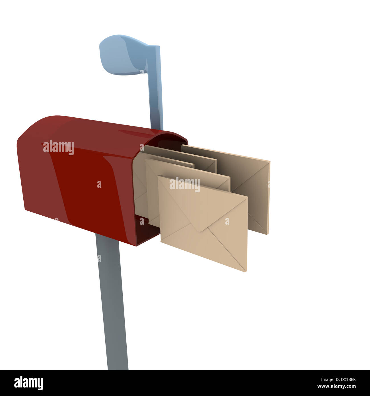 Red mailbox with letters on a white background Stock Photo - Alamy