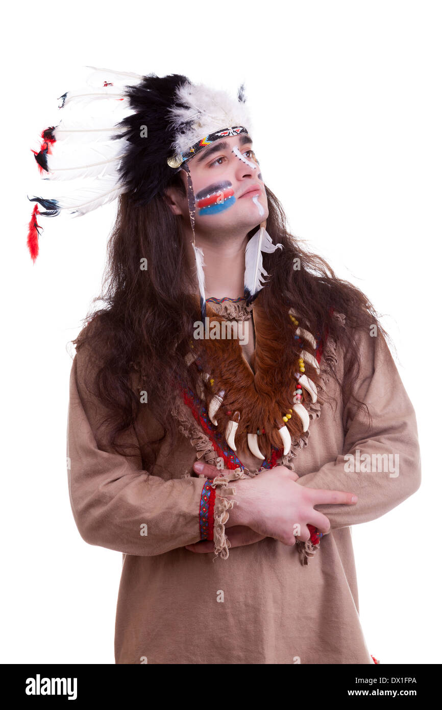 Native american chief isolated on white background. Studio shooting ...
