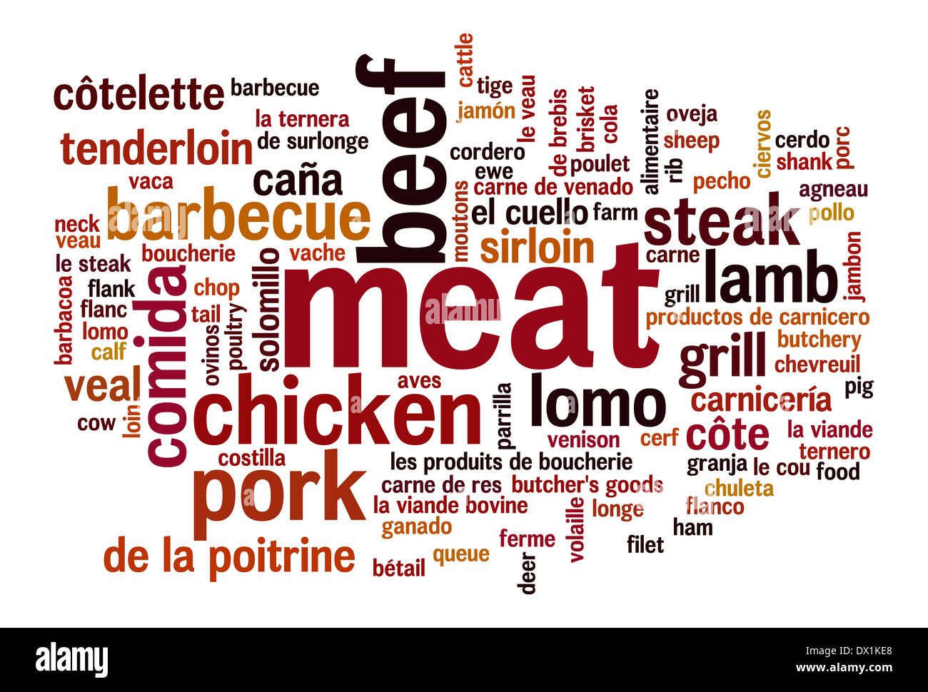 Meat variations word cloud on various languages Stock Photo - Alamy