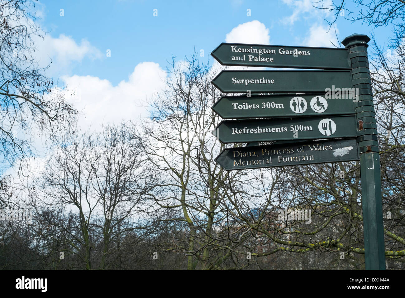 LONDON, UK - MARCH 14: Direction signs post in Hyde Park. March 01 ...
