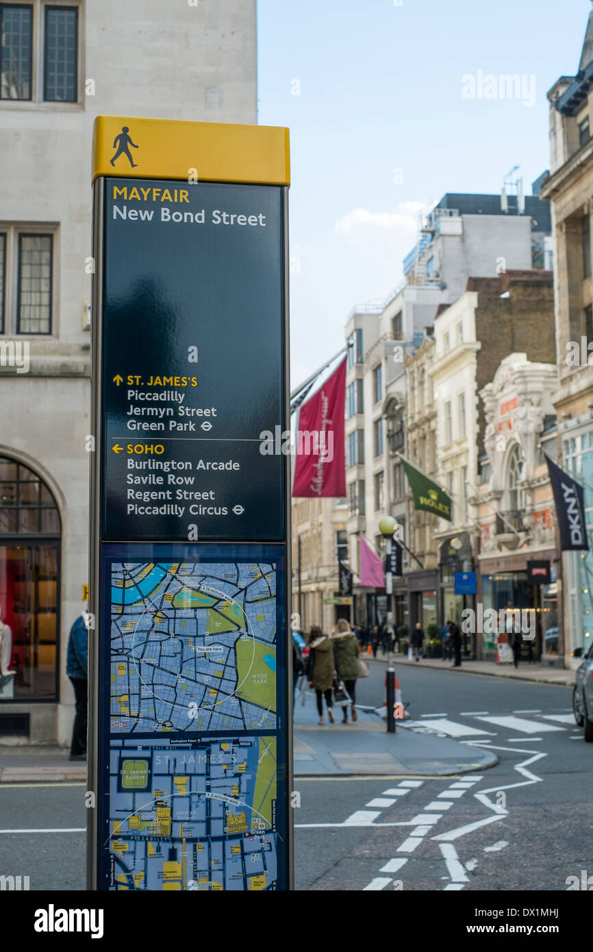 LONDON, UK - MARCH 14: Direction signs post in Mayfair, with famous ...